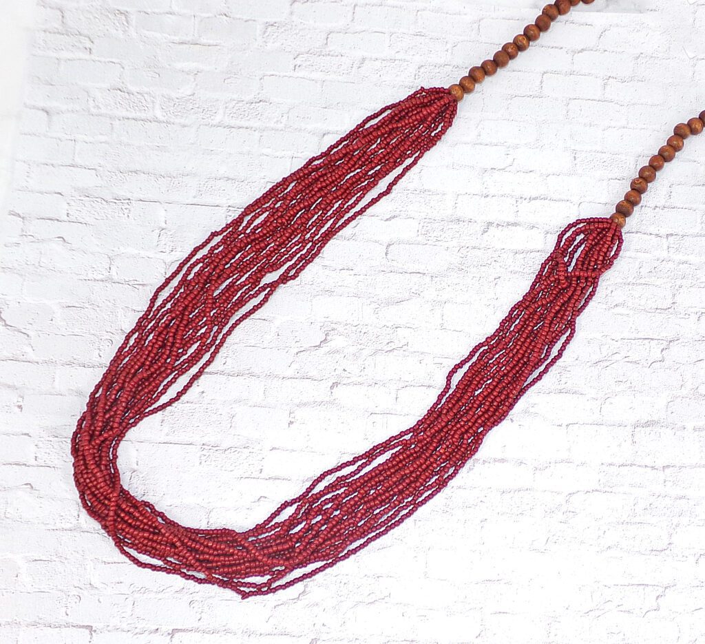 RED BERRY COLOR SEED BEAD & WOOD NECKLACE - Calisa Designs