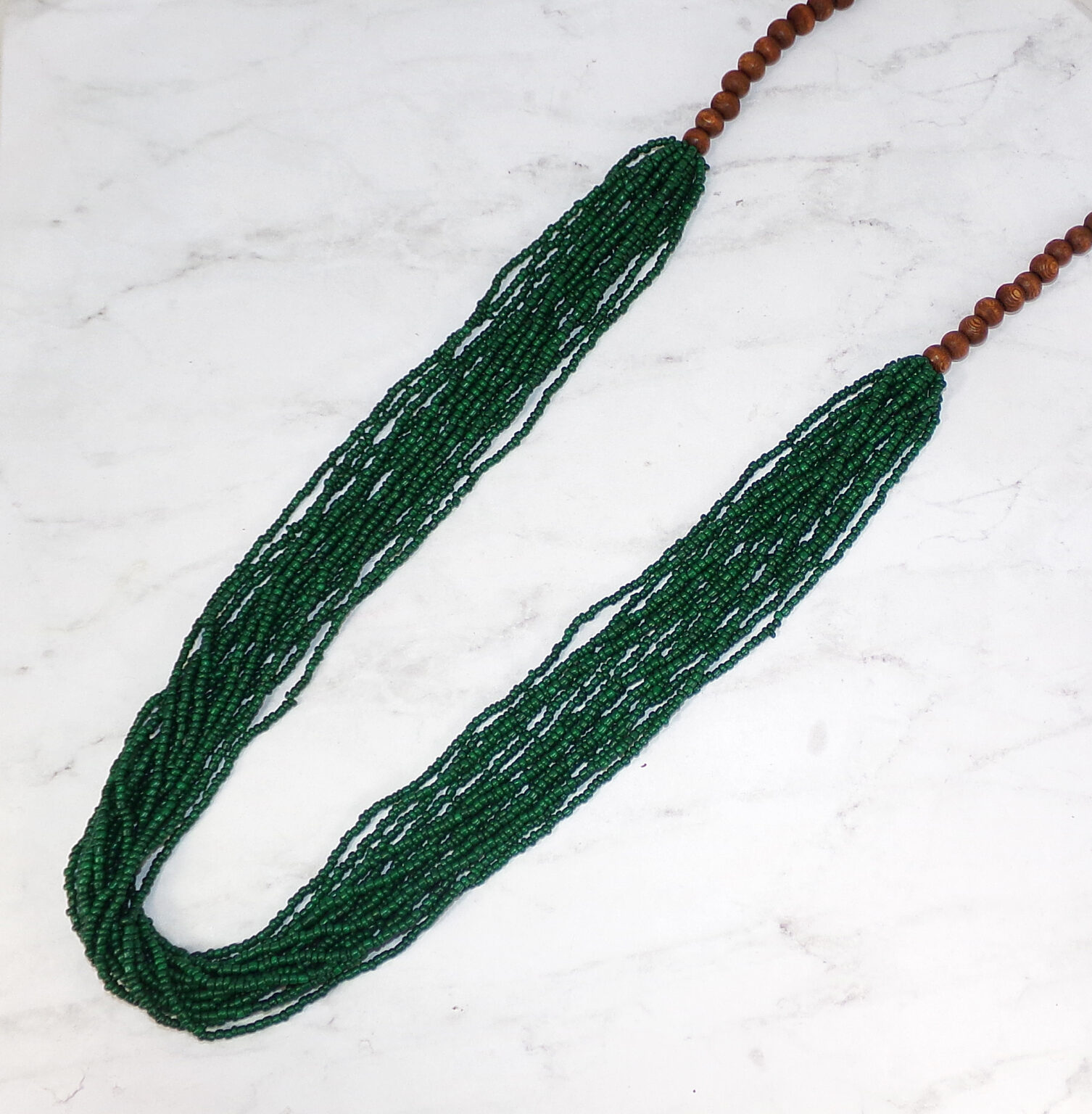 GREEN COLOR SEED BEAD AND WOOD NECKLACE - Calisa Designs