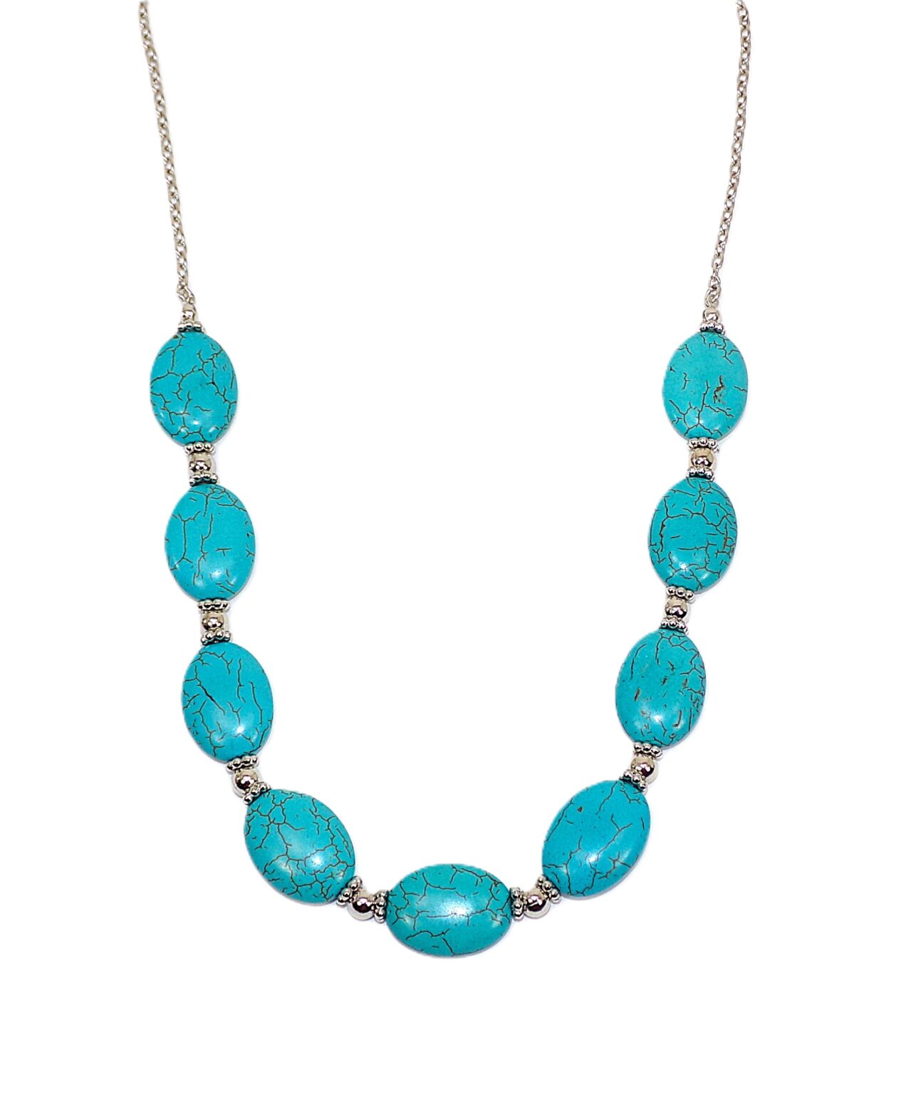 TURQUOISE STONE AND SILVER BEADED NECKLACE - Calisa Designs